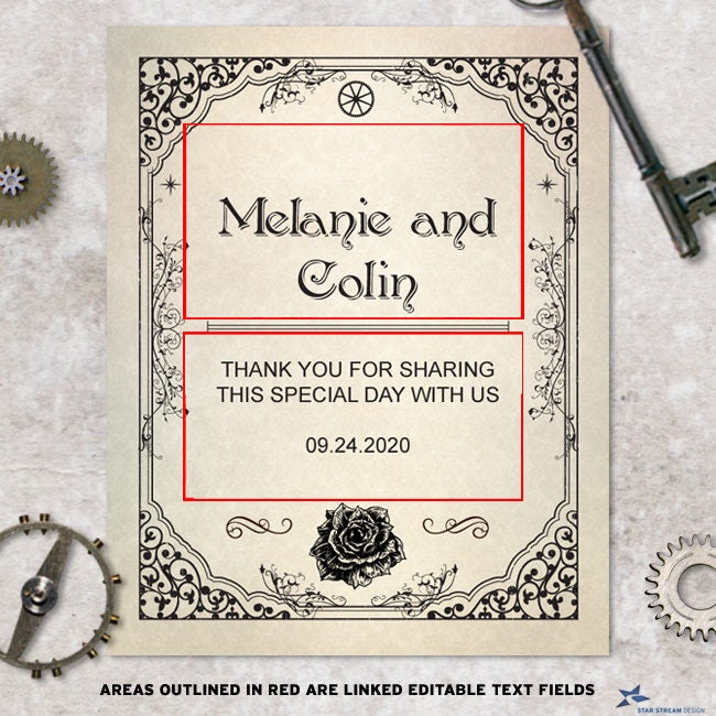 Printable Vintage Steampunk Wine Bottle Labels Bridal Shower | Etsy