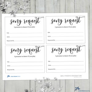 Minimalist Typographic Printable Song Request Card, Wedding Event Song ...