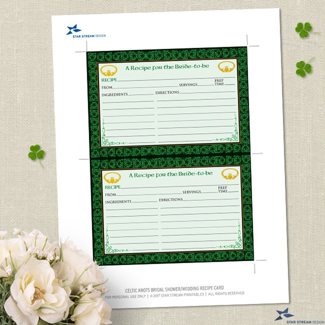 Printable Claddagh Ring Celtic Knots Irish Recipe Card Bridal - Etsy