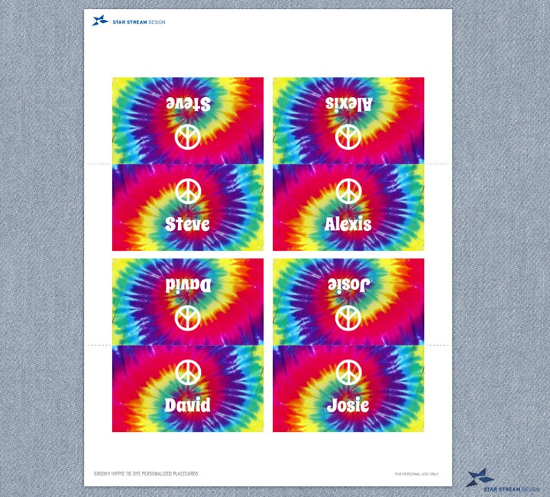 Groovy Tie Dye Hippie Printable Personalized Place Cards - Etsy