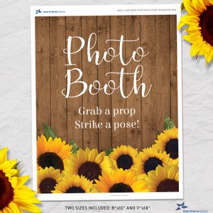 Printable Rustic Sunflowers Photo Booth Sign Posters, 2 Sizes: 8"x10 ...