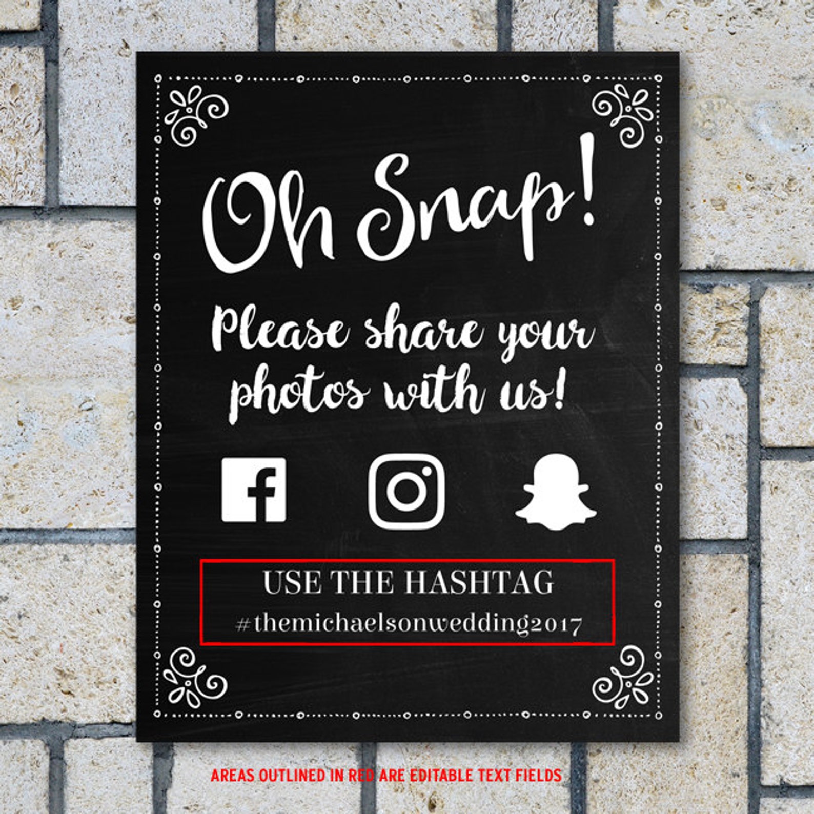 Printable Chalkboard Social Media Wedding or Event Hashtag | Etsy