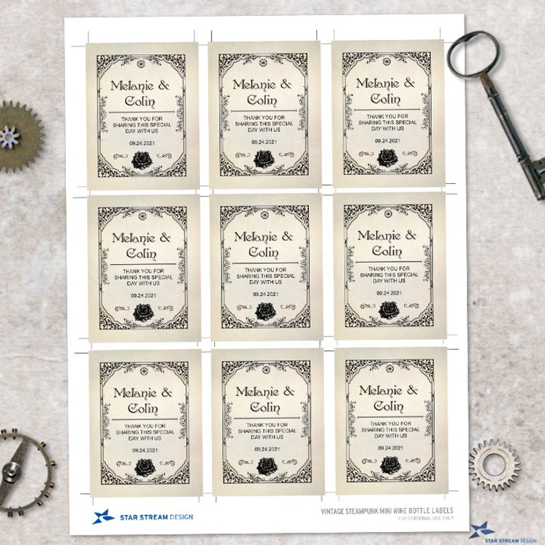 Printable Vintage Steampunk Mini Wine Bottle Labels Nine | Etsy