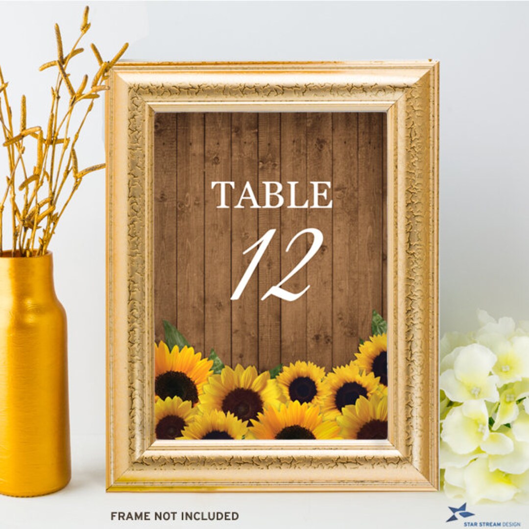 Printable Rustic Sunflowers Table Number Name Card 5"x7" Signs ...