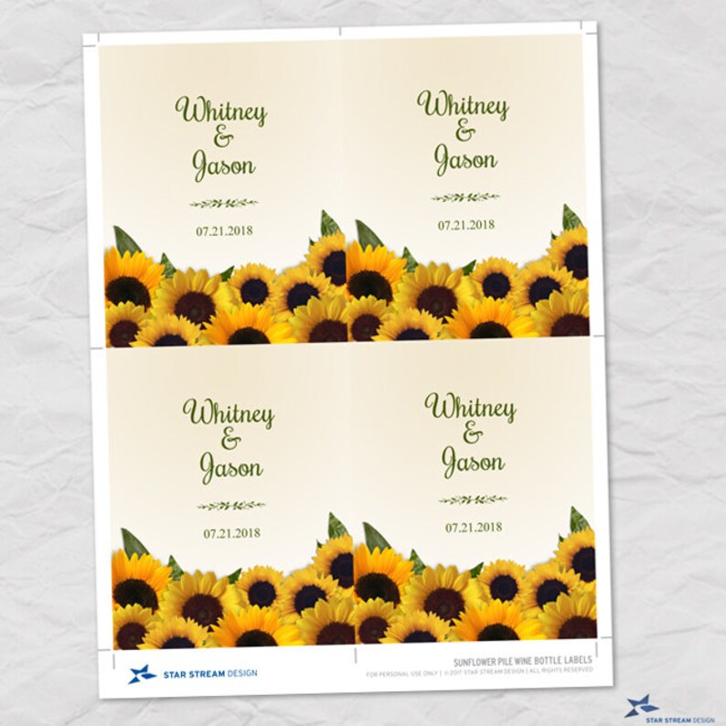 Rustic Sunflowers Printable Wine Bottle Labels Bridal Shower - Etsy