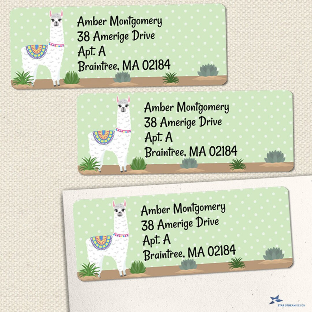 Llama Green Polka Dot Printable Return Address Labels, Personalized 2 5 ...