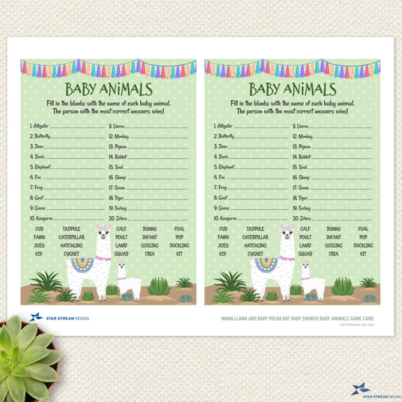 Printable Mama Llama and Baby Polka Dot Baby Animals Shower - Etsy