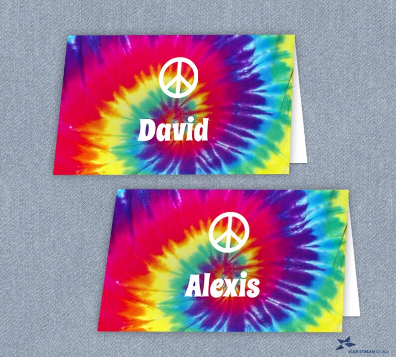 Groovy Tie Dye Hippie Printable Personalized Place Cards - Etsy