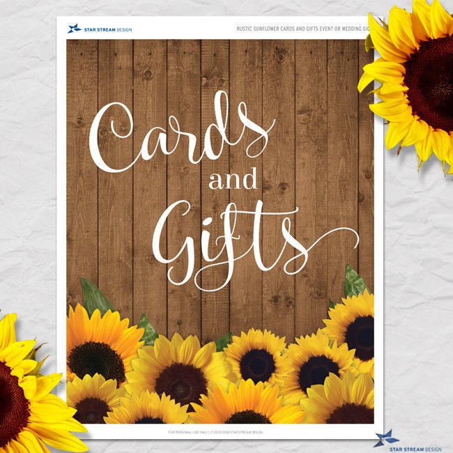 Rustic Sunflowers Printable Cards and Gifts Sign - 2 Sizes: 8"x10" and ...
