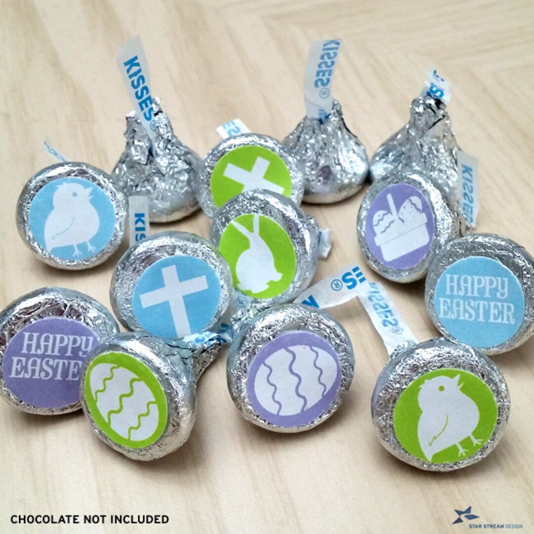 Easter Holiday Symbols Printable Chocolate Kisses Stickers Labels; (non ...