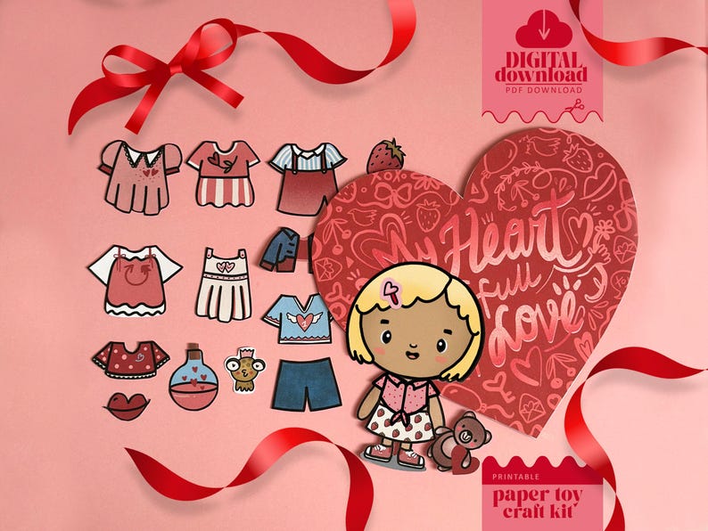 Printable Valentine's Day Paper Doll to Dress up - Fun DIY Paper Toy ...