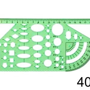Multi Shape Template Stencil Green Translucent Plastic With Ruler ...