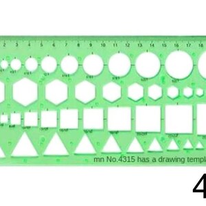 Multi Shape Template Stencil Green Translucent Plastic With Ruler ...