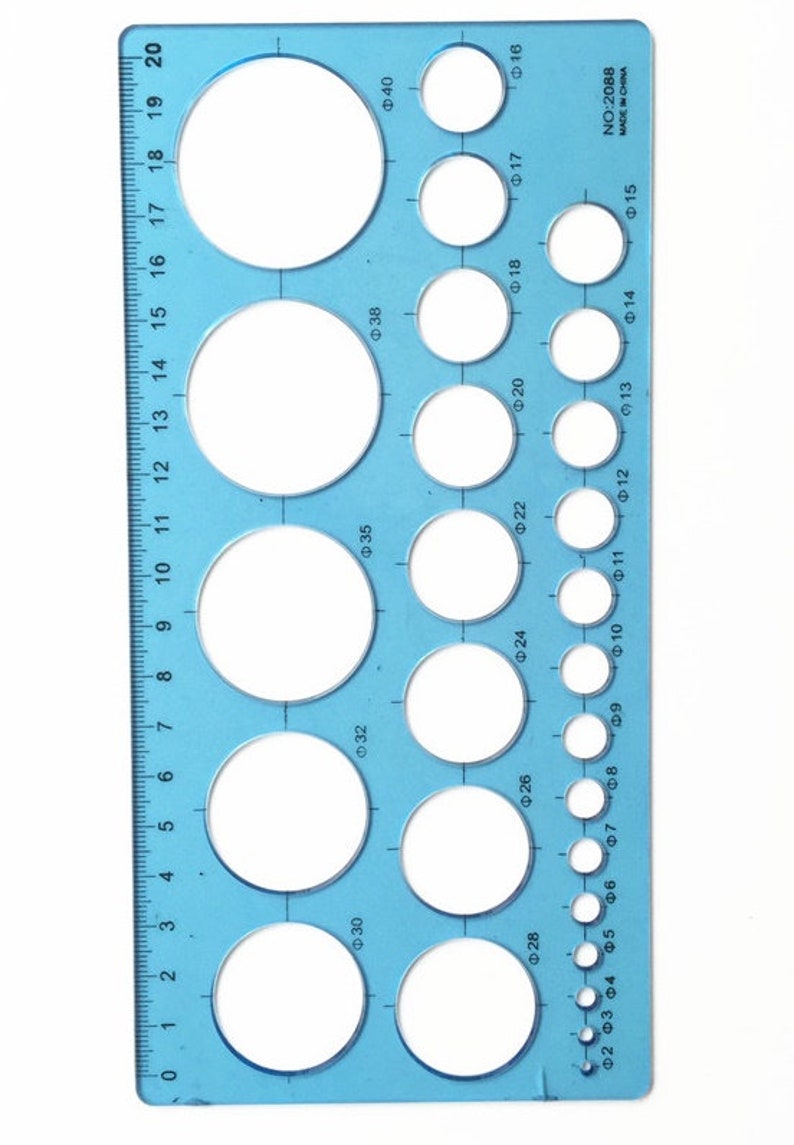 Circle Template Stencil 1mm to 40mm Plastic Oblong Ruler 20cm 200mm ...