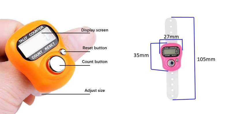 Digital LCD Knitting Row Counter Crochet Stitch Finger Tally With Strap ...