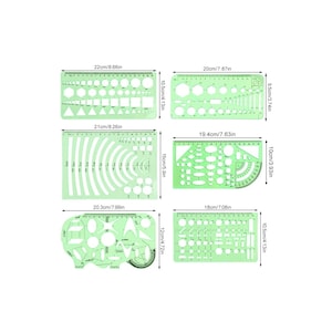 Multi Shape Template Stencil Green Translucent Plastic With Ruler ...