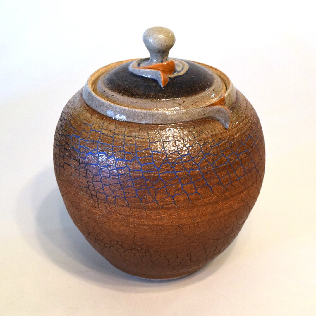 Ceramic Covered Jar With Sculpted Tab Details, Hand Thrown, High Fired ...