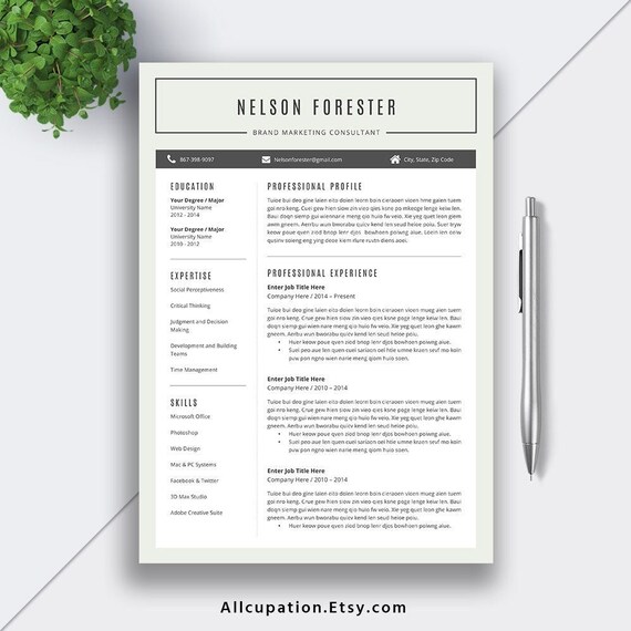 Creative Resume Template / CV Template for Word Professional - Etsy Finland