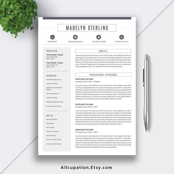 Professional Resume Template / CV Template Cover Letter MS - Etsy Finland