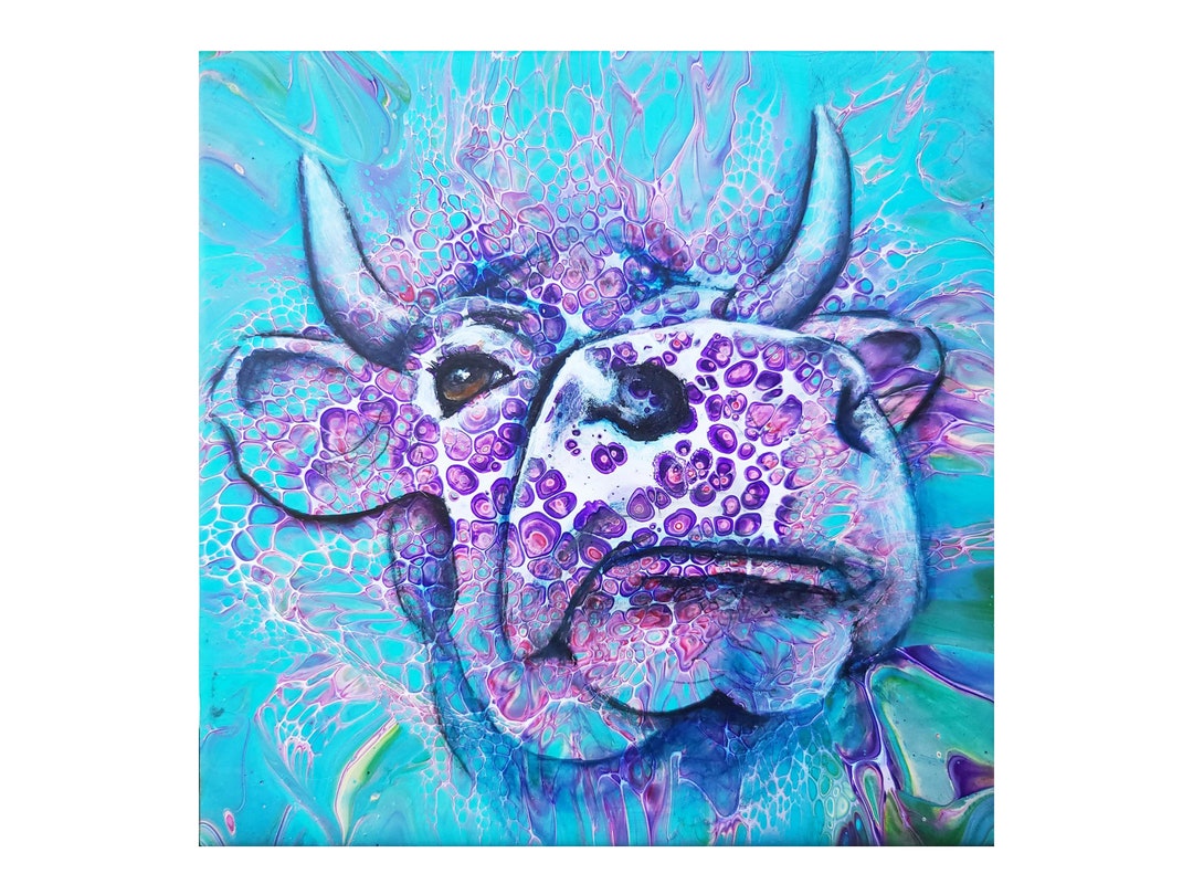 Purple Cow Art Print Dopamine Colorful Cute Maximalist Farm Animal Bull ...