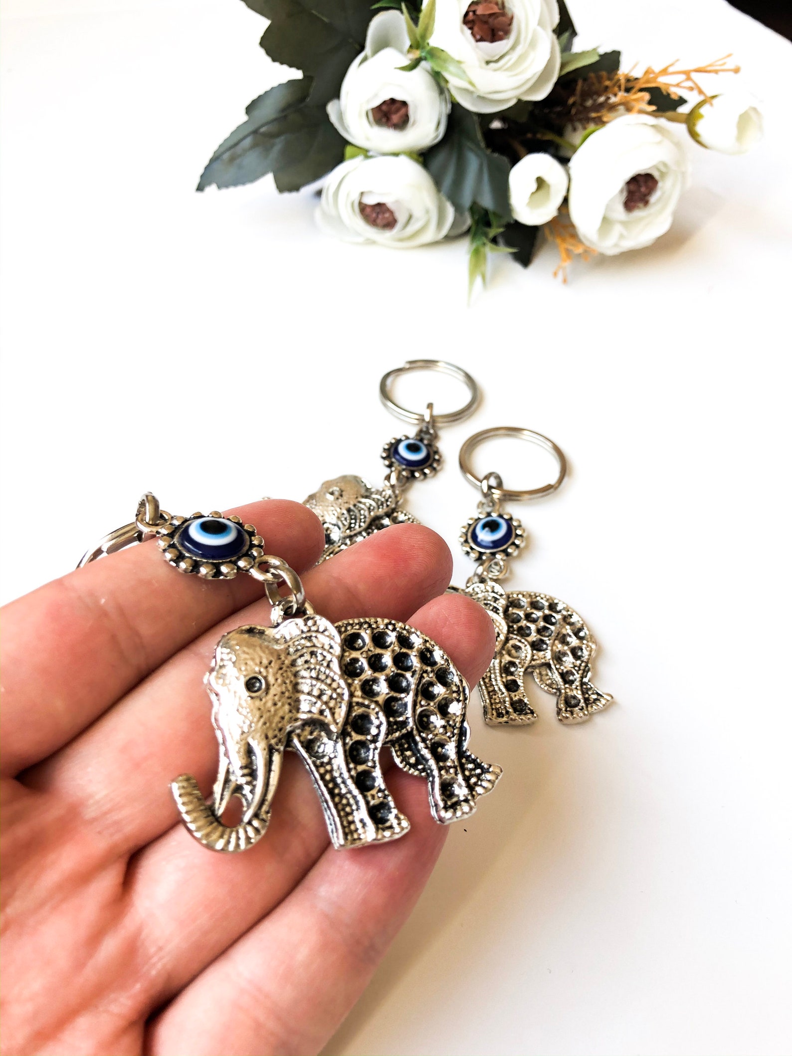 Evil Eye Keychain Elephant Keychain Silver Evil Eye Charm - Etsy