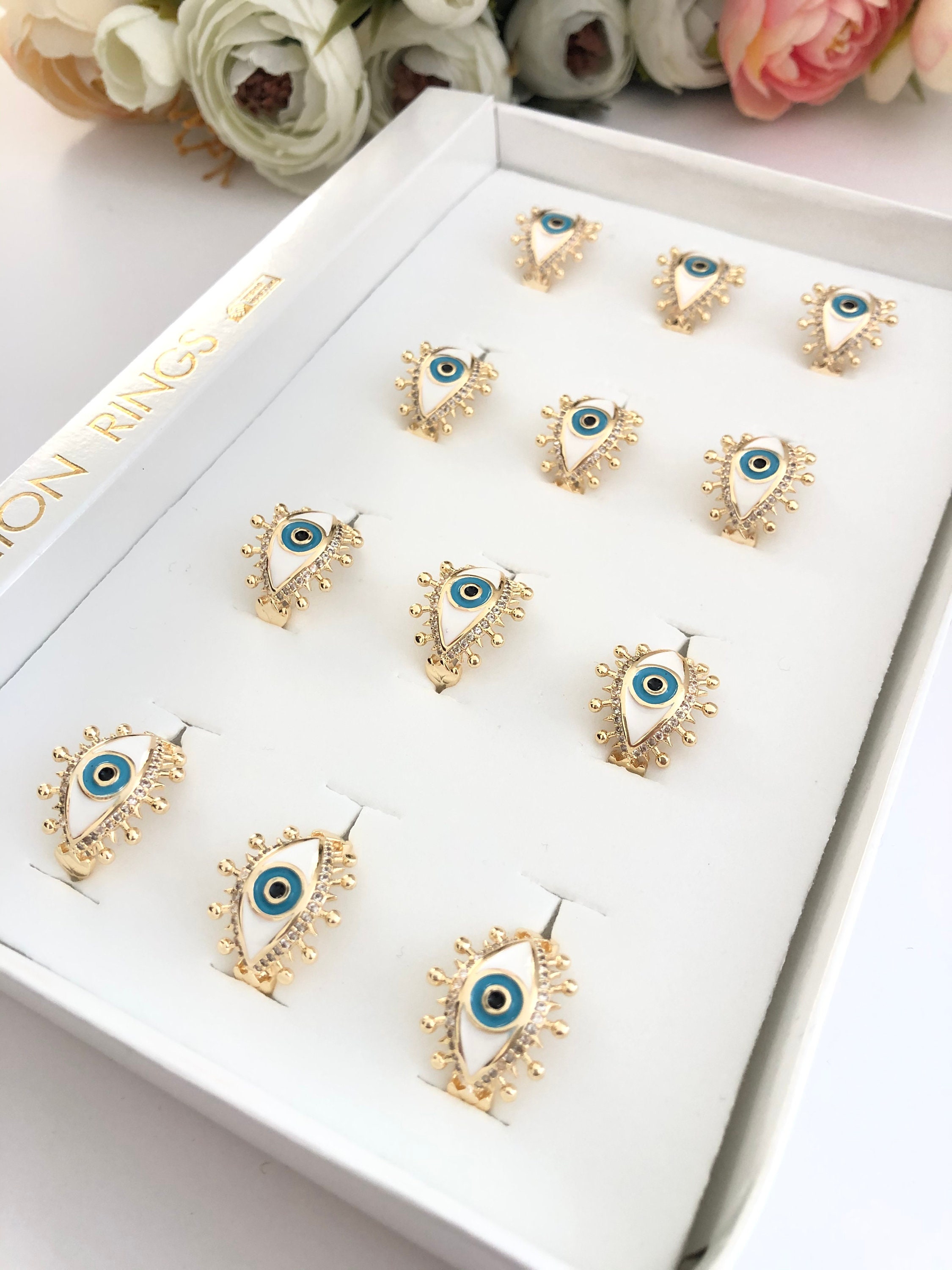 Evil Eye Jewelry Gold Evil Eye Ring White Eye Charm Dainty - Etsy