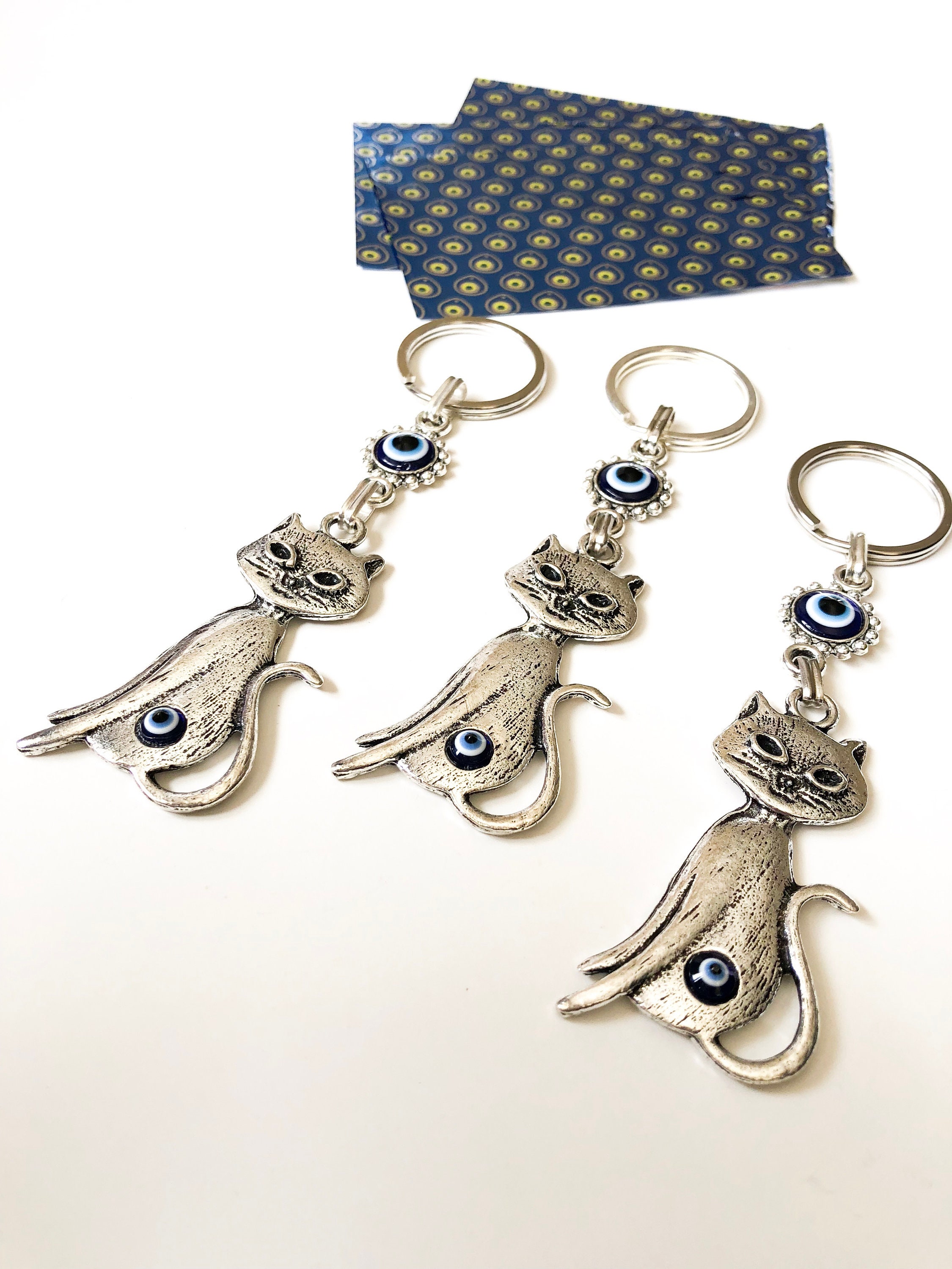 Evil Eye Keychain Cat Keychain Evil Eye Cat Key Chain Good | Etsy