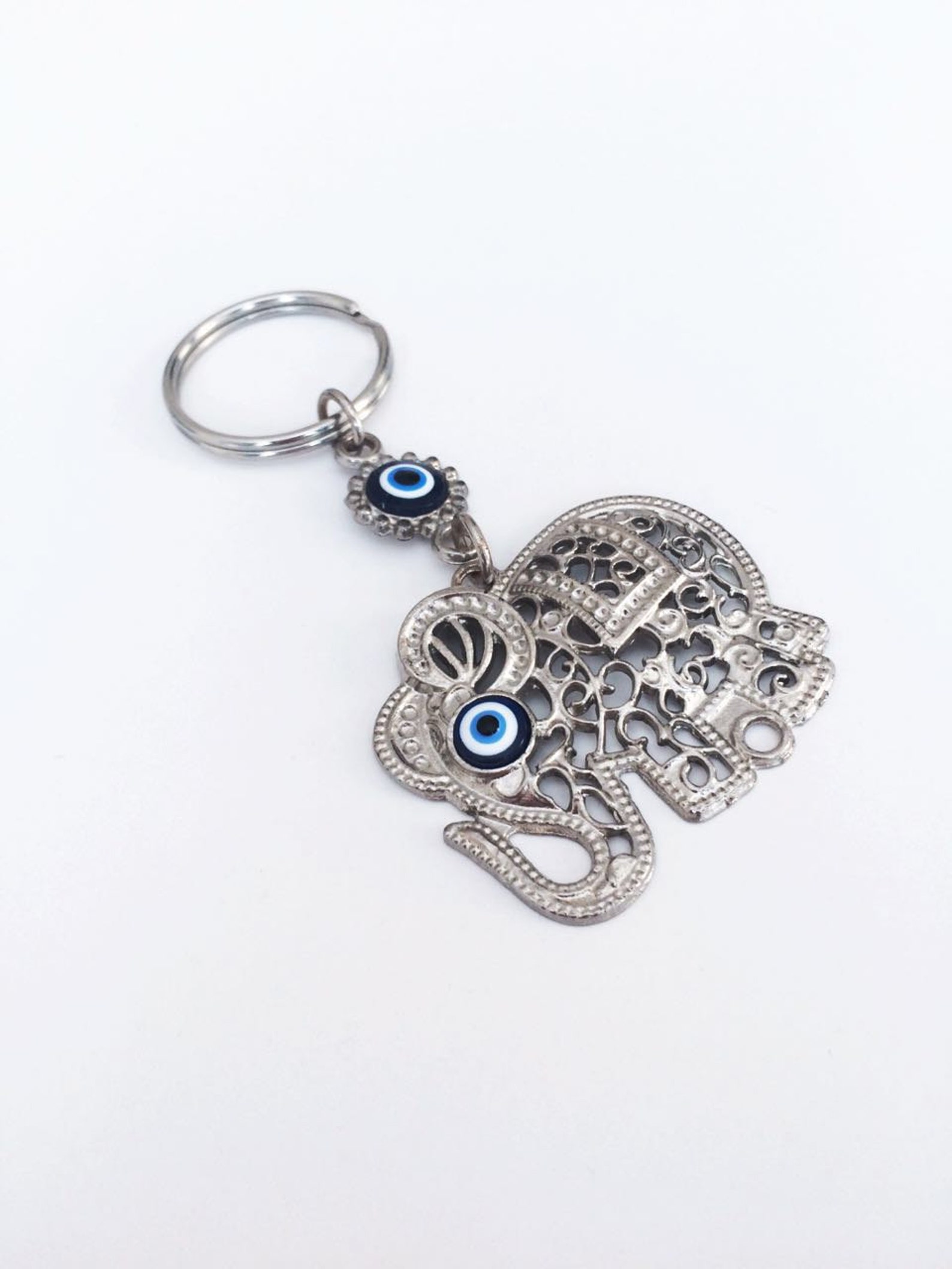 Evil Eye Keychain With Elephant Elephant Keychain Silver - Etsy