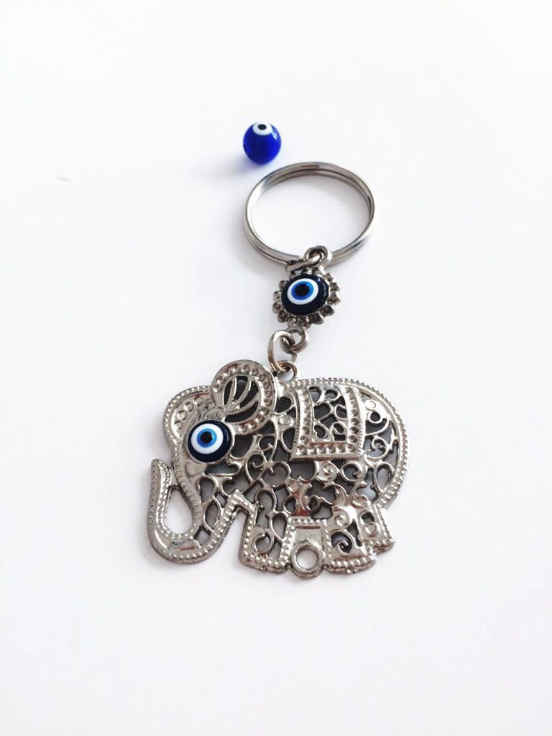 Evil Eye Keychain With Elephant Elephant Keychain Silver - Etsy