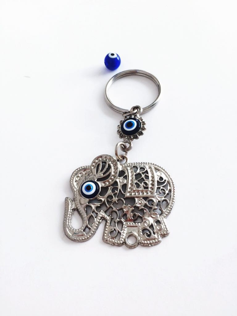 Evil Eye Keychain With Elephant Elephant Keychain Silver | Etsy
