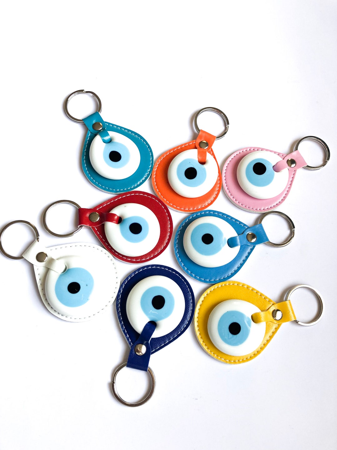 Evil Eye Keychain, Leather Keychain for Women, Colorful Keychain, White ...