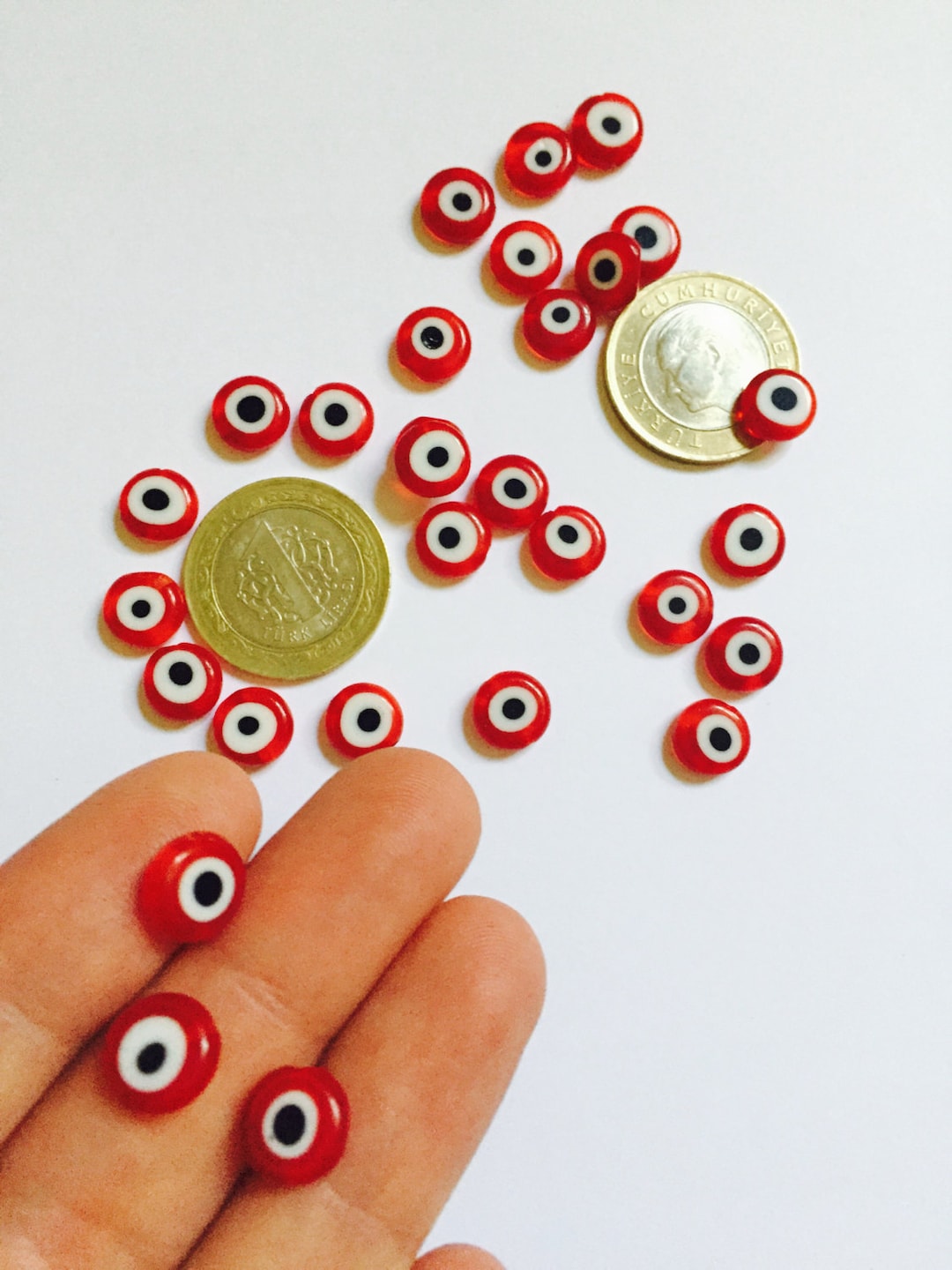 Red Flat Evil Eye 10mm Glass Evil Eye Set of 35 Beads - Etsy