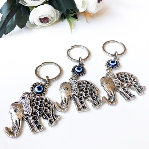 Evil Eye Keychain Elephant Keychain Silver Evil Eye Charm - Etsy