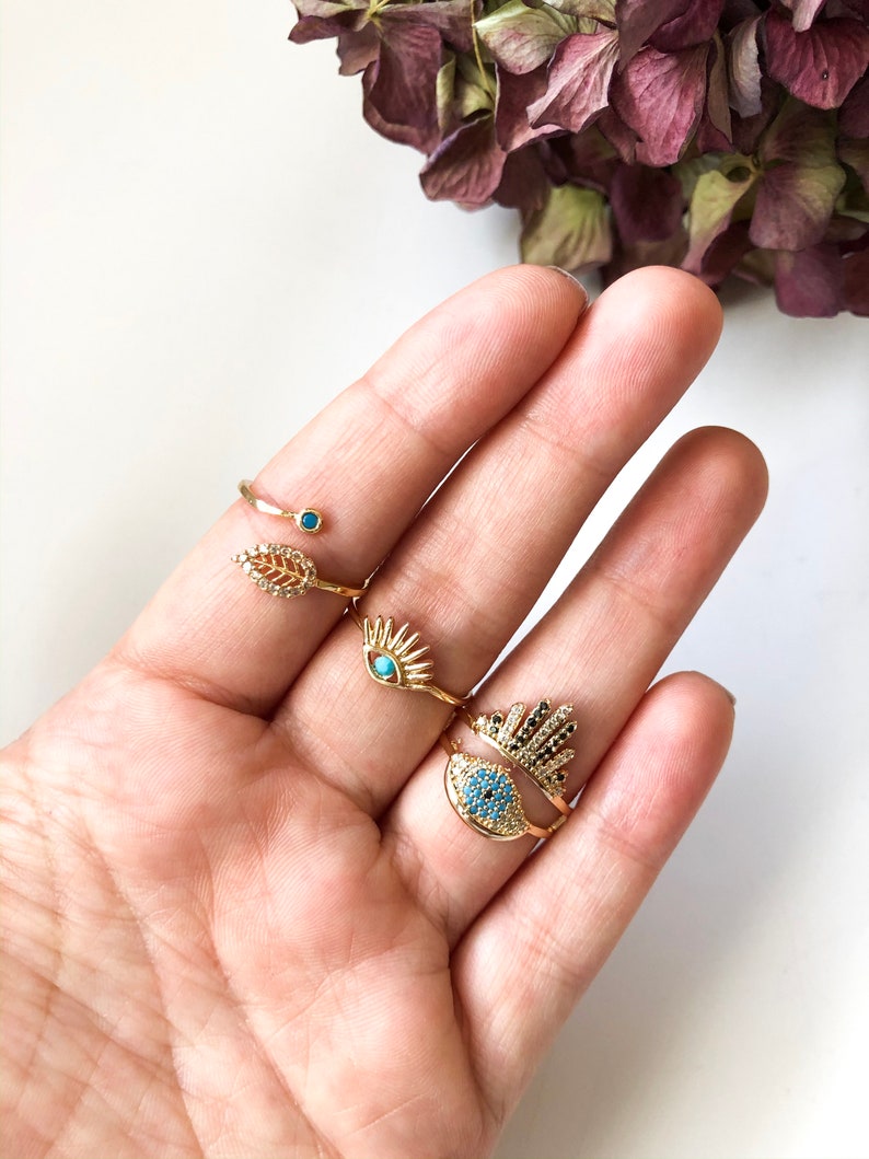 Evil Eye Ring Zircon Evil Eye Charm Evil Eye Crown Ring | Etsy