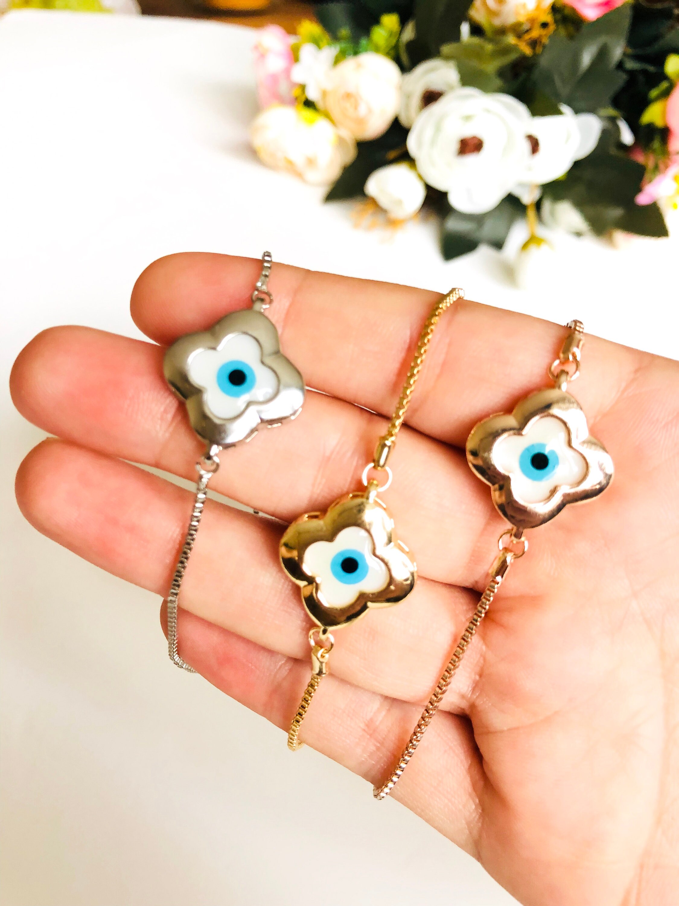 Evil Eye Clover Bracelet Four Leaf Clover Bracelet Evil Eye - Etsy