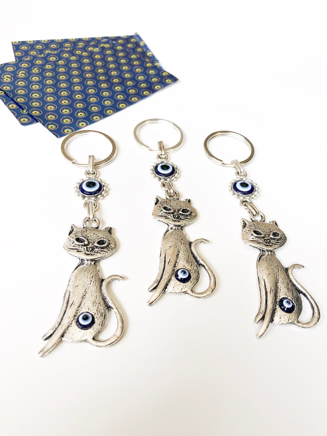 Evil Eye Keychain, Cat Keychain, Evil Eye Cat Key Chain, Good Luck ...