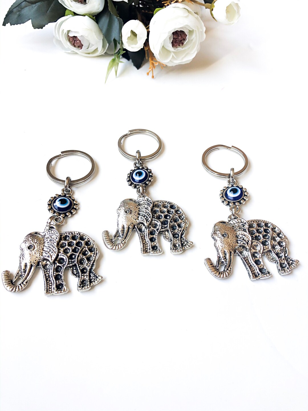 Evil Eye Keychain Elephant Keychain Silver Evil Eye Charm - Etsy