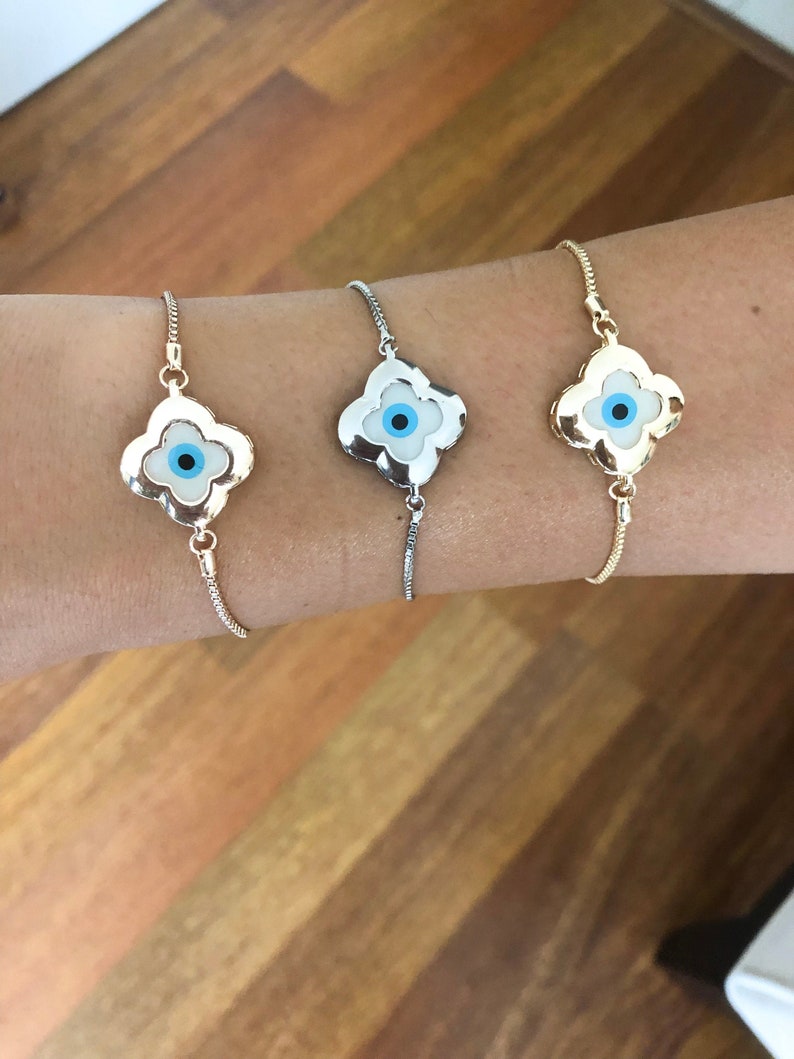 Evil Eye Clover Bracelet Four Leaf Clover Bracelet Evil Eye | Etsy