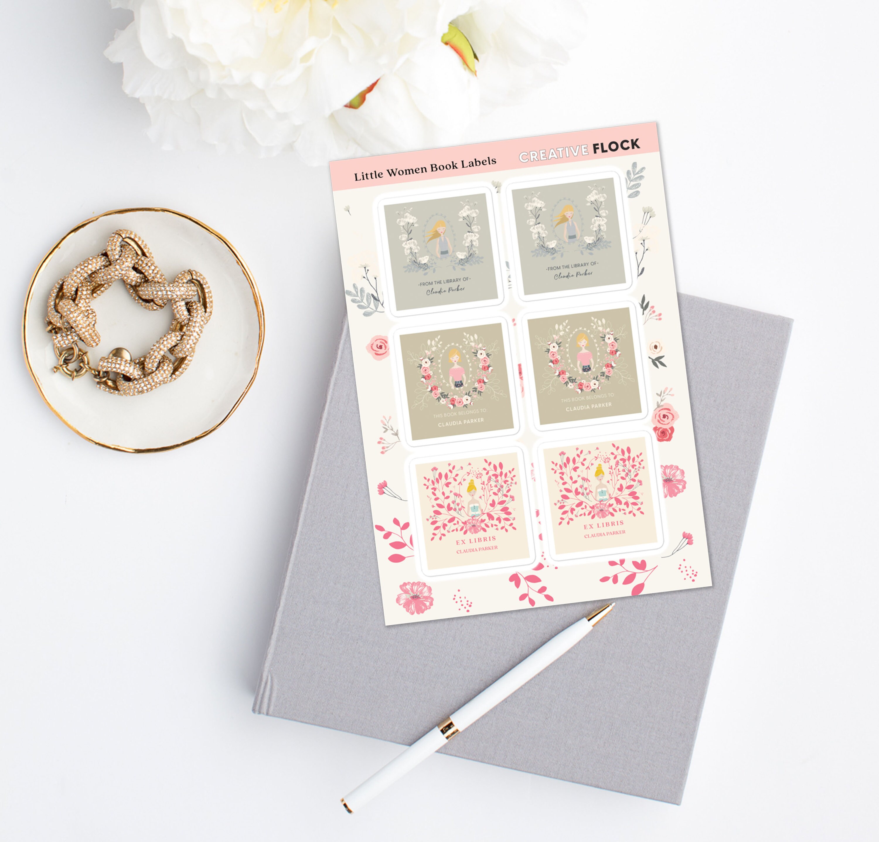 Personalized Bookplates, Set of 6 Bookplates, Kiss Cut Sticker Sheet ...