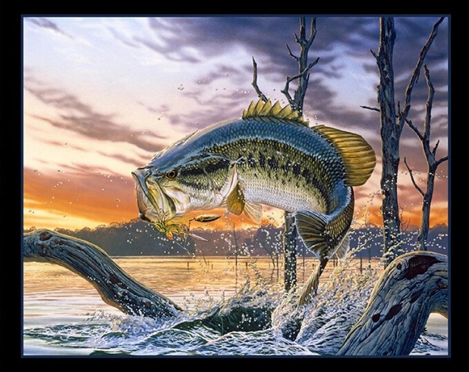 Bass Fish Black or Beige Wallhanging Fabric Panel Multiple Blocks ...