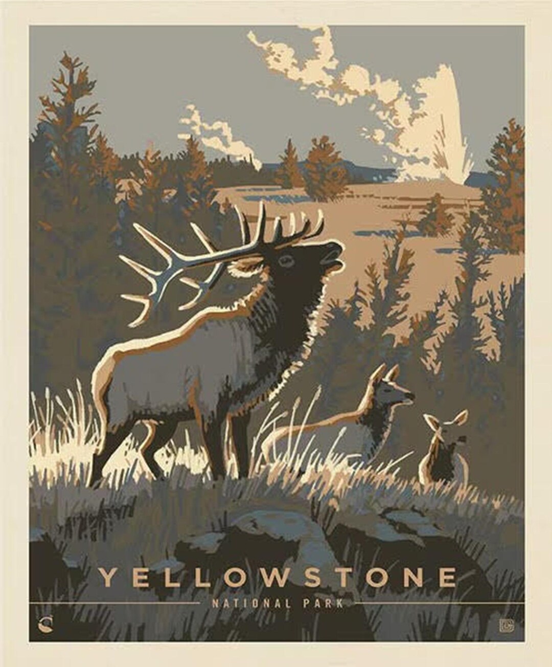 Yellowstone National Park Poster Bugling Elk Poster Large Fabric Panel ...