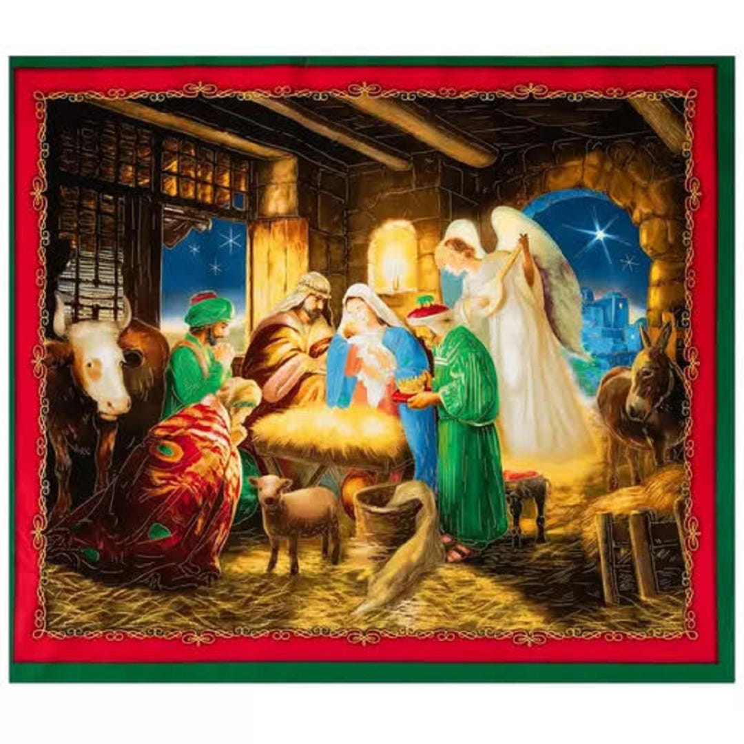 Nativity Christmas Fabric Panel With Gold Accents Wallhanging Panel ...