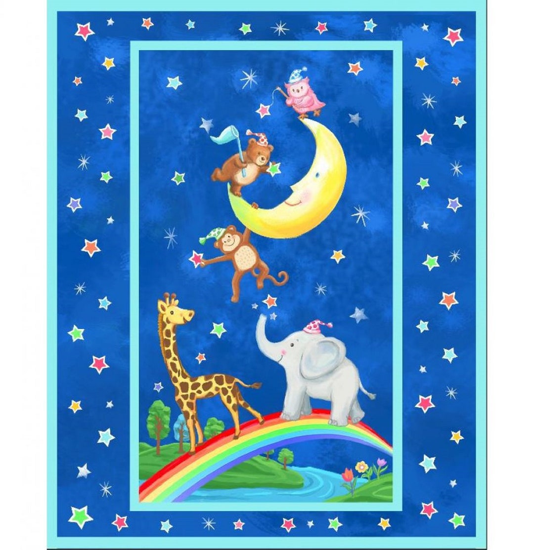 Moon Party Zoo Animals Nursery Quilt Panel Fabric Baby Quilt - Etsy