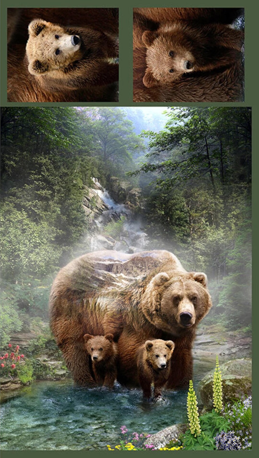 Grizzly Bear and Cub Cuddle Minky Large Digital Quilt Blanket Fabric ...