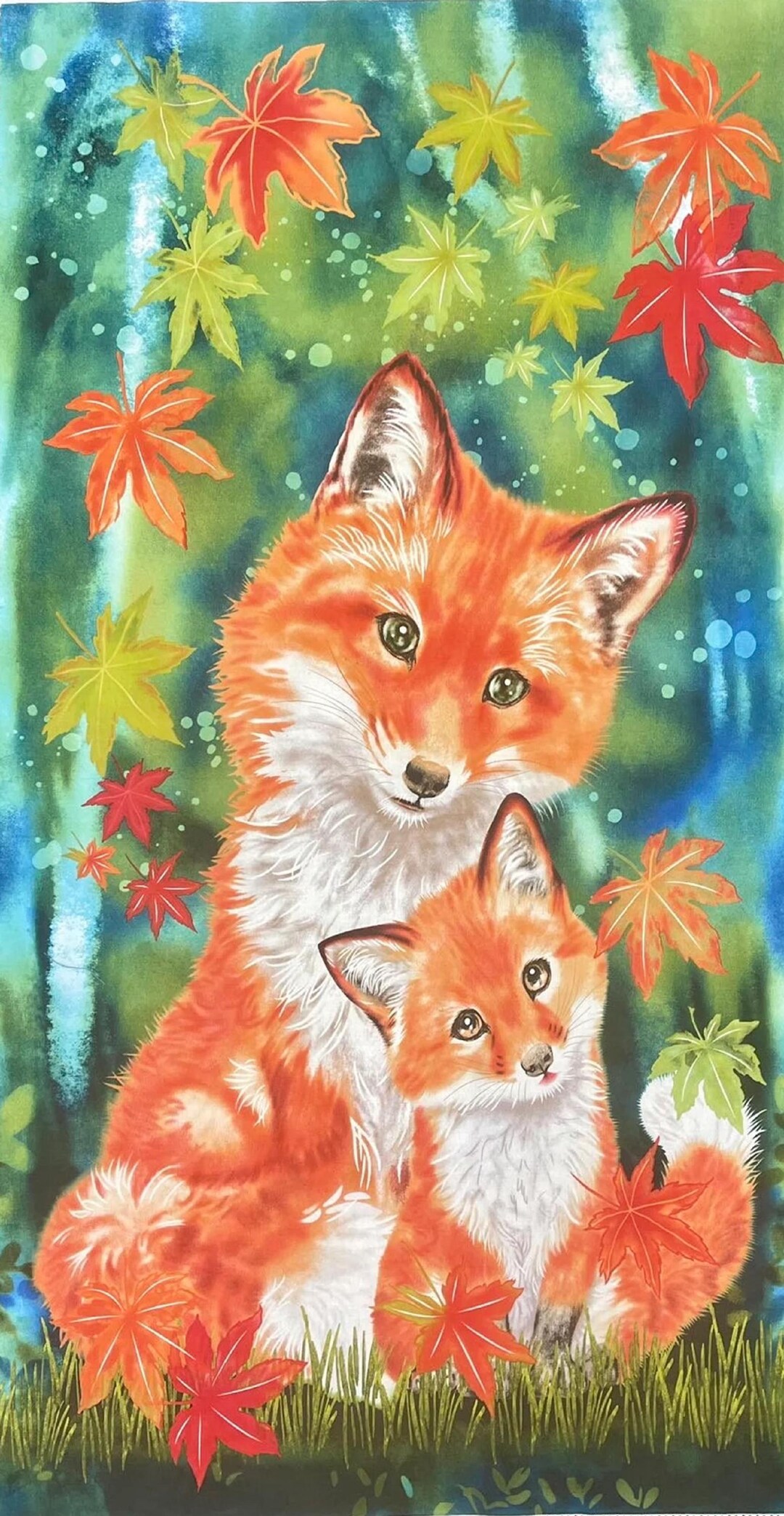 Auburn Fox With Cub Wallhanging Fabric Panel Nature Wild Animal ...