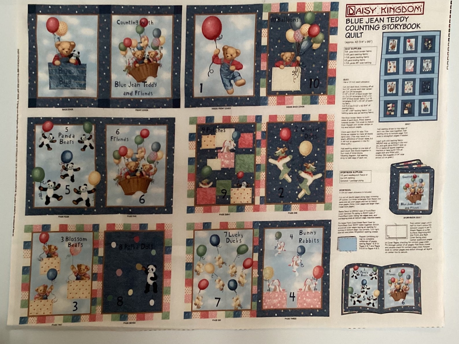 Counting With Blue Jean Teddy Balloon Ride Soft Book or Quilt Fabric ...