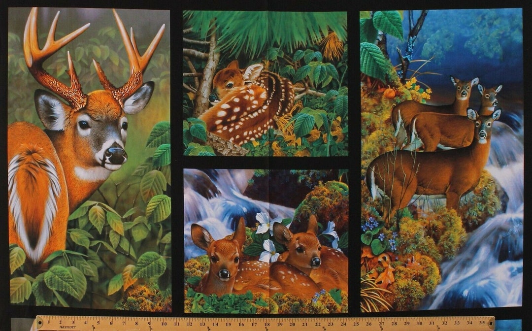 North American Wildlife Deer Panel Fabric Panel Fawn Multi-scene Deer ...