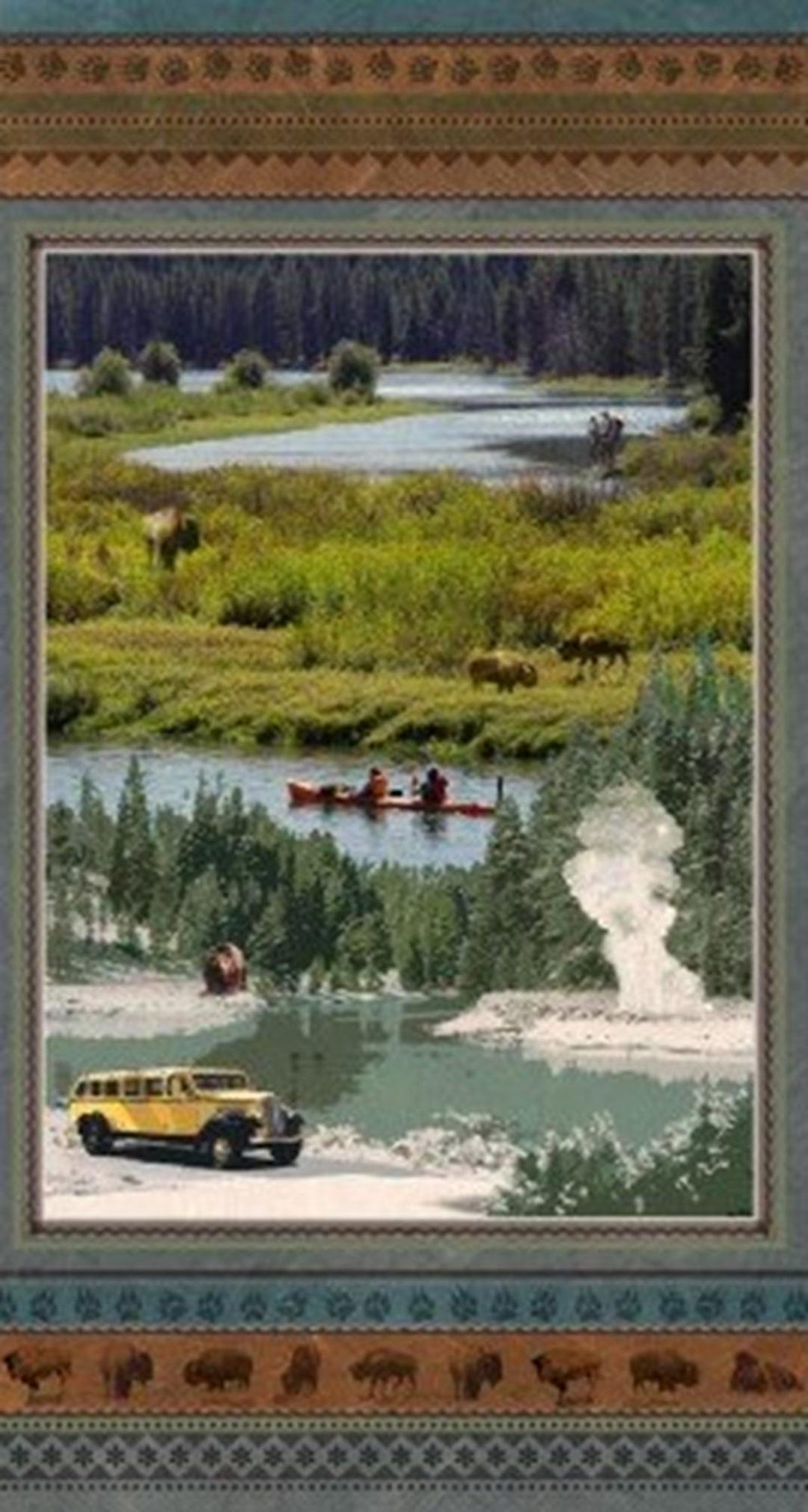 Yellowstone Scenic Fabric Panel Quilt Panel Animal Panel Bear Canoeing ...
