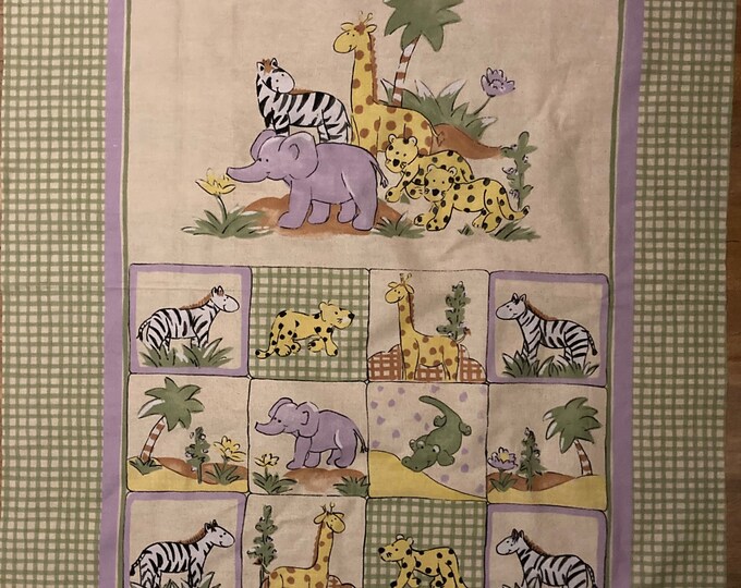 Vintage Jungle Animals Fabric Baby Quilt Panel by Princess Fabrics Wall ...