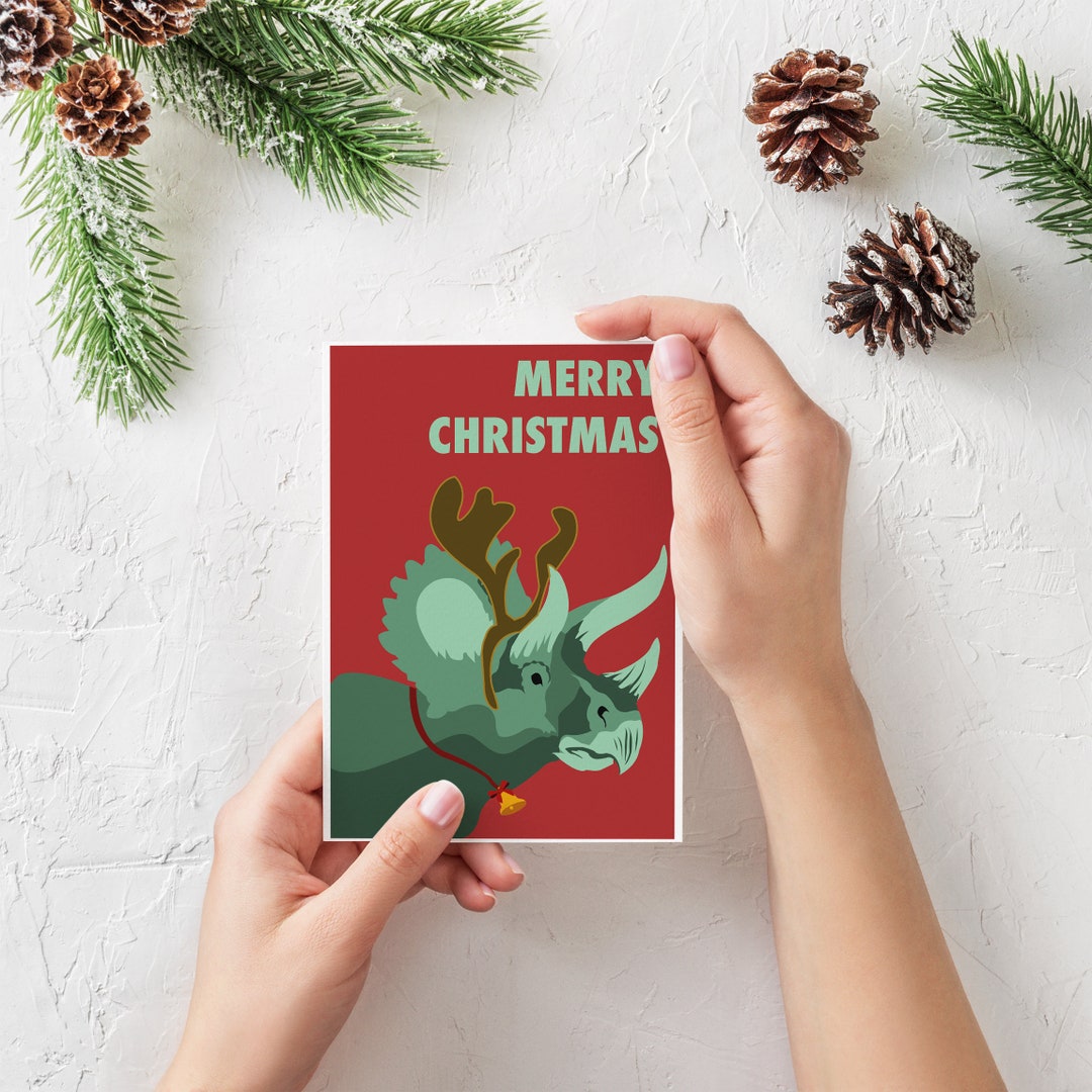 Dinosaur Christmas Card Triceratops Unique Christmas Card - Etsy